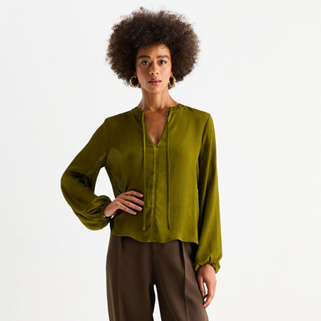 Click here for Worthington Womens Split Crew Neck Long Sleeve Blo... prices
