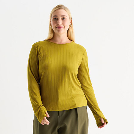 Click here for Worthington Womens Crew Neck Long Sleeve Plus Blou... prices