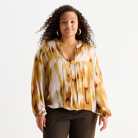 Click here for Worthington Womens Split Tie Neck Long Sleeve Plus... prices