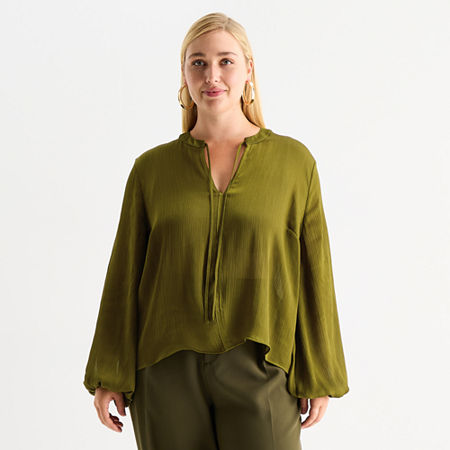 Click here for Worthington Womens Split Tie Neck Long Sleeve Plus... prices