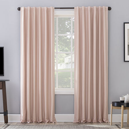 Evelina Faux Dupioni Silk Thermal Extreme 100 Blackout Back Tab Curtain Panel - Blush Pink