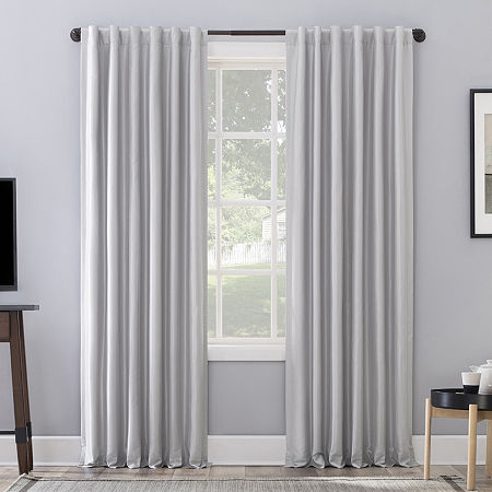 Evelina Faux Dupioni Silk Thermal Extreme 100 Blackout Back Tab Curtain Panel - Chrome Gray