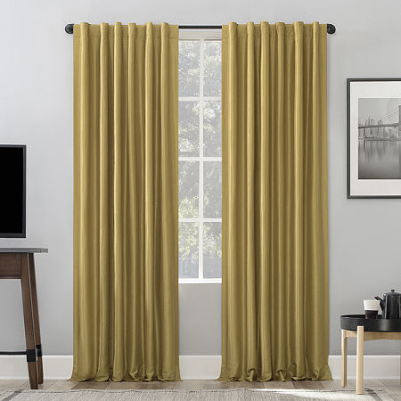 Evelina Faux Dupioni Silk Thermal Extreme 100 Blackout Back Tab Curtain Panel - Gold