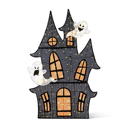 Glitzhome 61.75 Lighted Halloween Haunted House Outdoor Decor with Warm White Led Lights - Multi