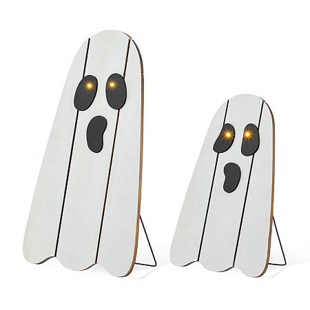 Glitzhome Halloween Lighted Wooden White Ghost Porch Decor with Timer  Set of 2 - Multi