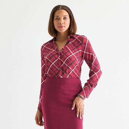 Liz Claiborne Womens Tall Fitted Sleeve Long Sleeve Regular Fit Button-Down Shirt  Xx-large Tall  Red