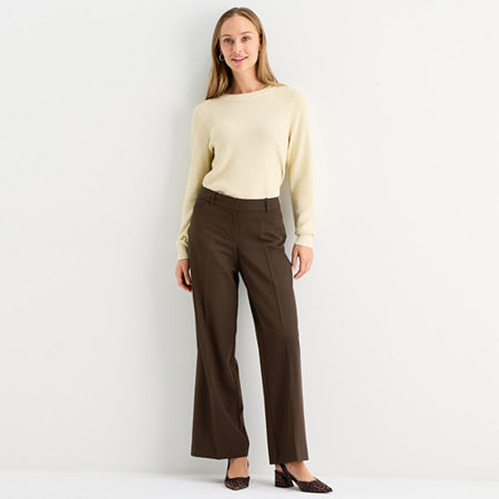 Liz Claiborne Audra Tailored Womens Wide Leg Mid Rise Tall Trouser  4 Tall  Brown