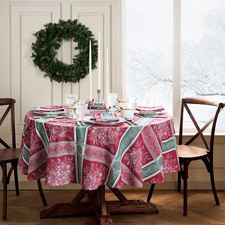 Elrene Poinsettia Plaid Jacquard Plaid Tablecloth  60 x 84 Oval - Multi