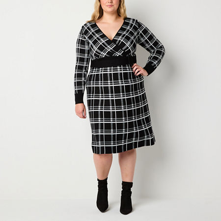 Click here for Robbie Bee Womens Long Sleeve Plaid Midi Sweater D... prices