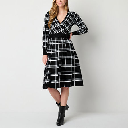 Click here for Robbie Bee Womens Long Sleeve Belted Plaid Midi Sw... prices