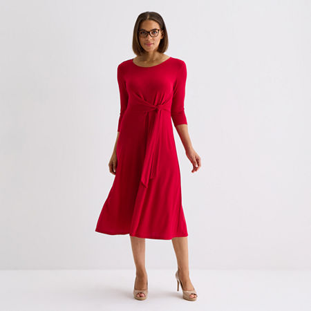 Click here for Perceptions Womens 3/4 Sleeve Midi Fit + Flare Dre... prices