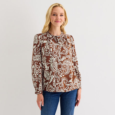 Click here for St. Johns Bay Womens Round Neck Long Sleeve Blouse... prices