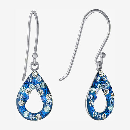 Sterling Silver Blue & White Pave Crystal Teardrop Drop Earrings
