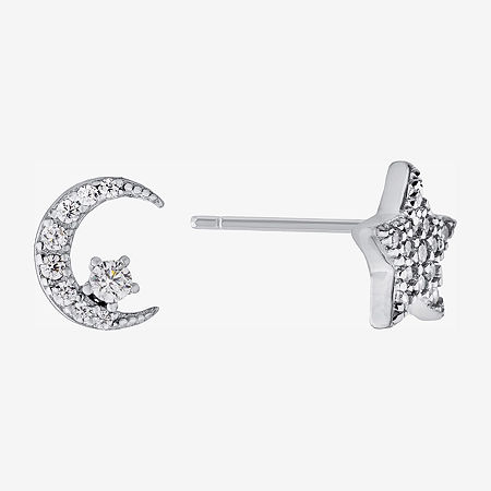 Click here for Athra Sterling Silver & CZ Star & Half Moon Stud E... prices