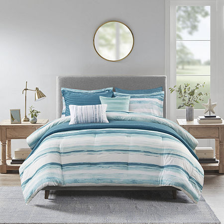 Madison Park Marina Printed Seersucker 8-Pc. Comforter and Coverlet Set  King/California King - Aqua