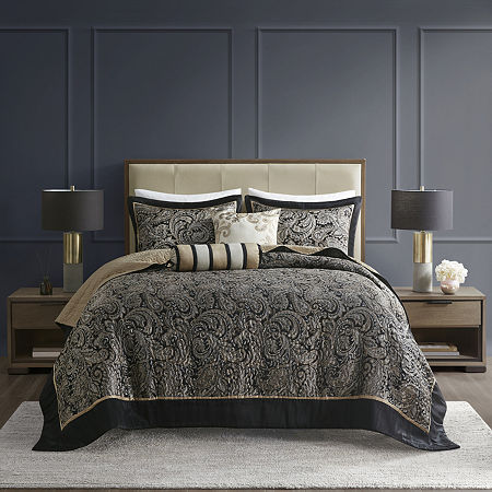 Madison Park Adeline Paisley Reversible Jacquard 5-Pc. Bedspread Set  King - Black