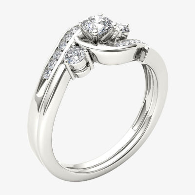 1/2 CT.T.W. Natural Diamond 10K White Gold 3-Stone Bypass Ring Set ...