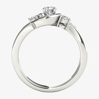 1/2 CT.T.W. Natural Diamond 10K White Gold 3-Stone Bypass Ring Set ...
