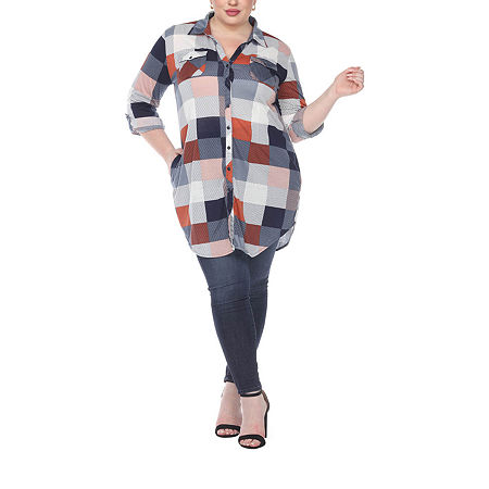 Click here for White Mark Plus Size Plaid Tunic Shirt - Blue and... prices
