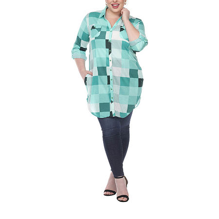 Click here for White Mark Plus Size Plaid Tunic Shirt - Green and... prices