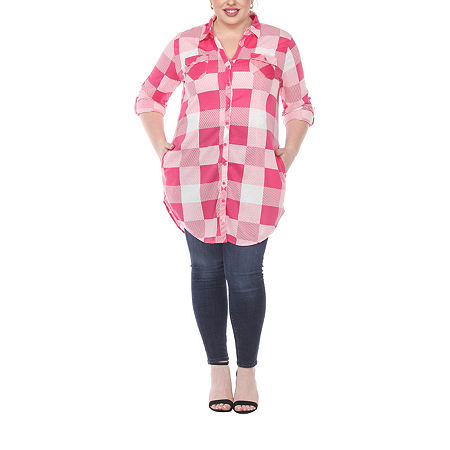 Click here for White Mark Plus Size Plaid Tunic Shirt - Pink and... prices