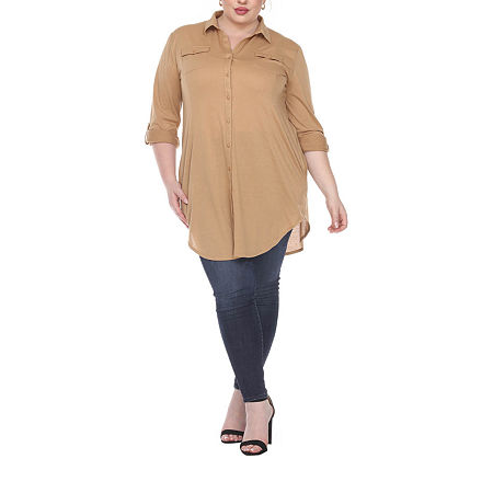 Click here for White Mark Womens Plus Roll Tab Long Sleeve Regula... prices