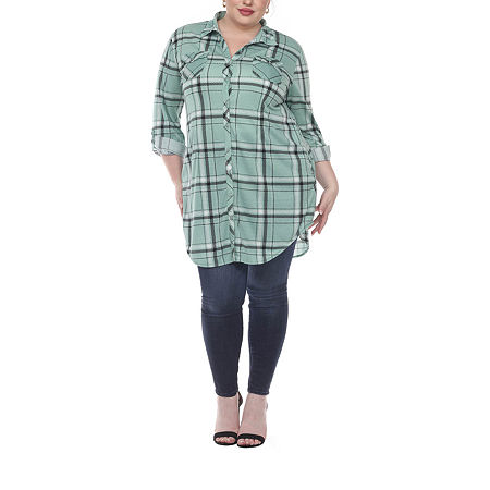 White Mark Plus Size Plaid Tunic Top - Mint