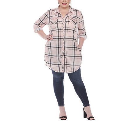 White Mark Plus Size Plaid Tunic Top - Pink