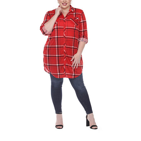 White Mark Plus Size Plaid Tunic Top - Red
