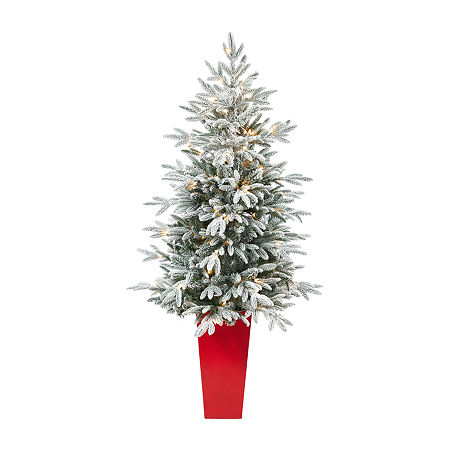 Click here for Nearly Natural Flocked In Planter 5 Foot Pre-Lit S... prices