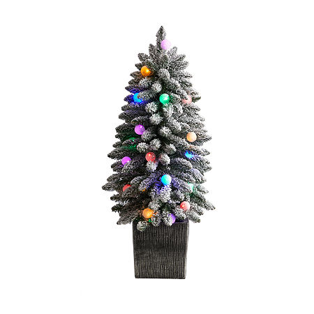 Click here for Nearly Natural Flocked Faux 3 Foot Pre-Lit Fir Chr... prices