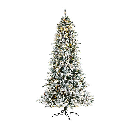 Click here for Nearly Natural Flocked Faux 8 Foot Pre-Lit Fir Chr... prices