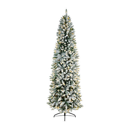 Click here for Nearly Natural Slim Flocked Faux 8 Foot Pre-Lit Fi... prices