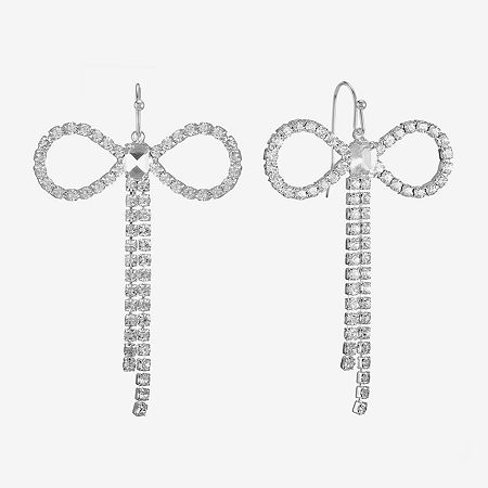 Click here for Bijoux Bar Silver Tone Womens Glass Bow Drop Earri... prices