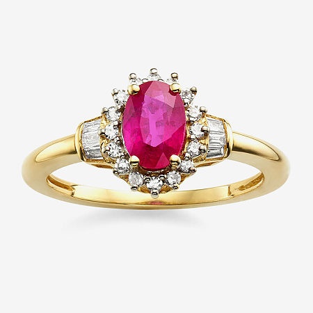 Click here for Gemstone & 1/4 C.T. T.W. Diamond 10K Gold Oval Hal... prices