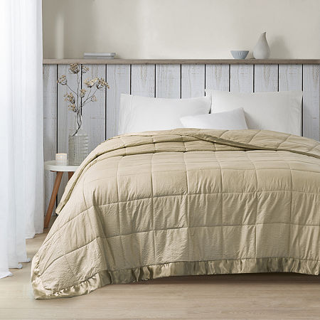 Madison Park Cambria Oversized Down Alternative Satin Trim Blanket  Full/Queen - Taupe