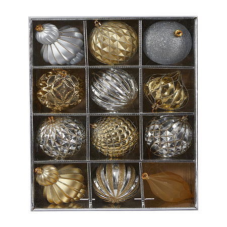 Nearly Natural Holiday Lux Shatterproof  12 Count Christmas Tree Ornament Set - Gold