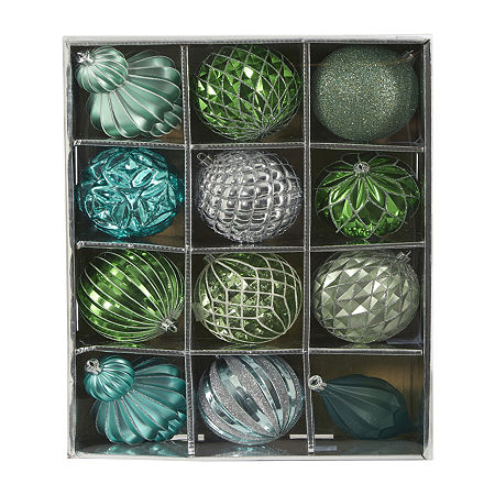 Holiday Lux Shatter-Resistant 12 Piece Christmas Tree Ornament Set with Re-Useable Box - Multi