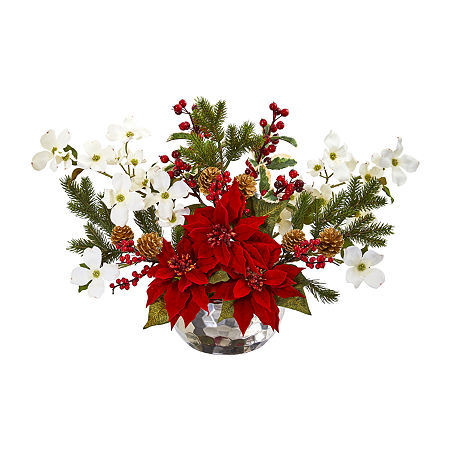 Click here for Nearly Natural 18in. Faux Poinsettia Pine Flower A... prices