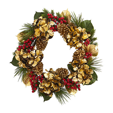 Click here for Nearly Natural 5in. Faux Hydrangea Pine Wreath  On... prices