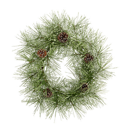 Click here for Nearly Natural Iced Pine Artificial Wreath  One Si... prices