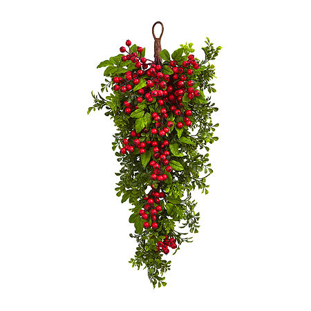 Nearly Natural 26 Berry Boxwood Teardrop - Red