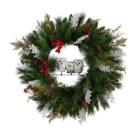 Click here for Nearly Natural 2 Winter Owl Pinecone Berry Faux Wr... prices