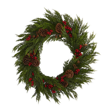 Click here for Nearly Natural 32in. Faux Cypress Wreath  One Size... prices