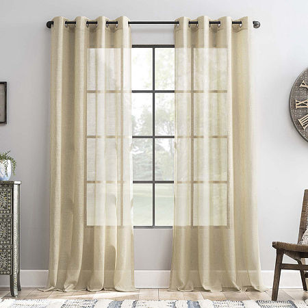 Slub Textured Linen Blend Grommet Top Curtain - Sand