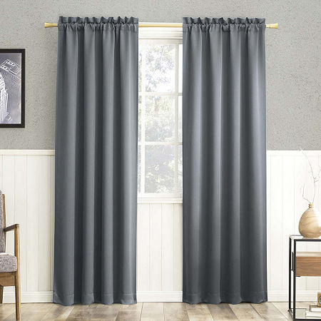Preston Energy Saving Blackout Rod Pocket Curtain Panel - Denim blue