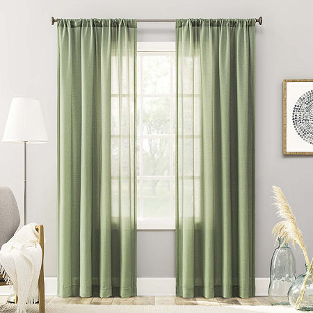 Amalfi Linen Blend Semi-Sheer Rod Pocket Curtain Panel - Sage green