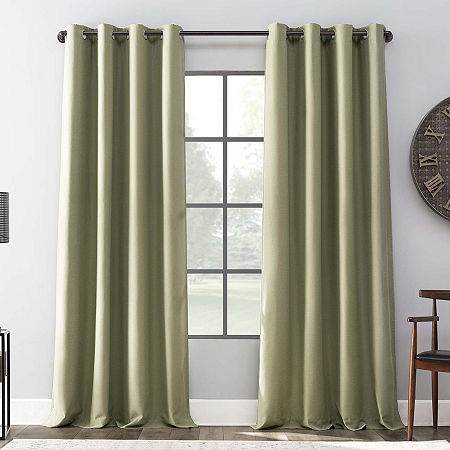Linen Blend Blackout Grommet Top Curtain - Sage green