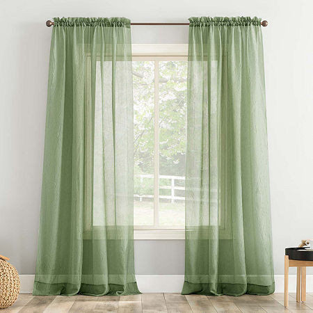 Crushed Sheer Voile Rod Pocket Curtain Panel - Sage green