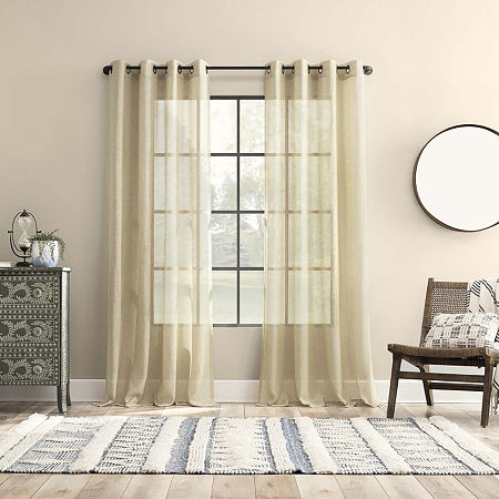 Slub Textured Linen Blend Black Grommet Top Curtain - Sand